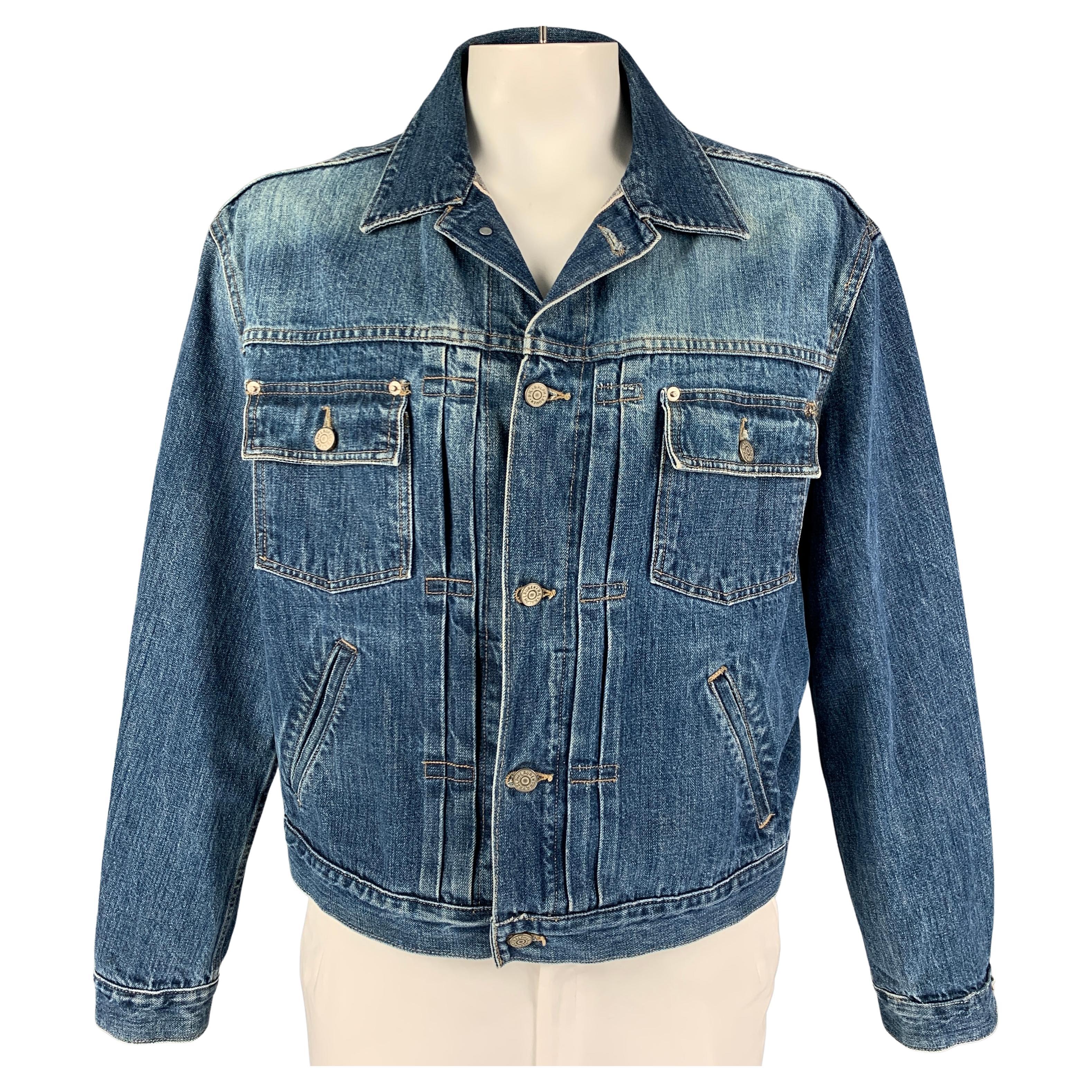 RRL by RALPH LAUREN Size S Blue Distressed Dirty Washed Denim Work ...