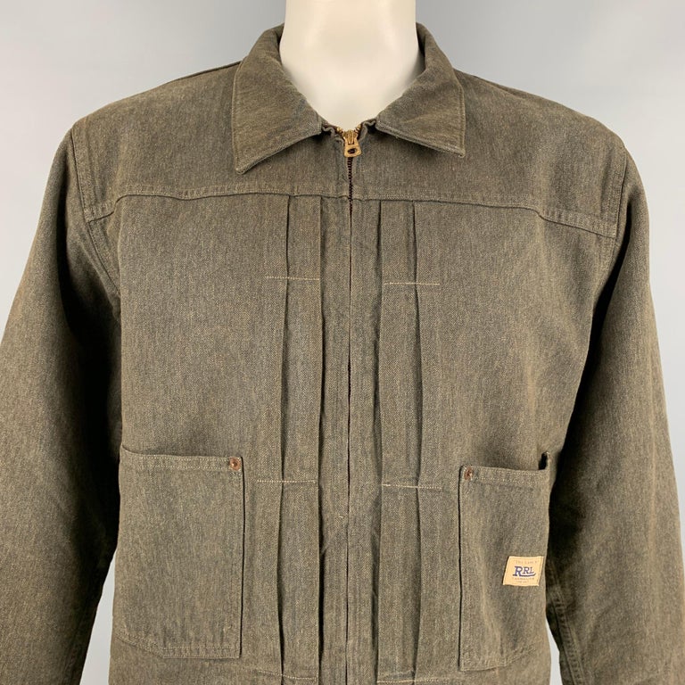 RRL by RALPH LAUREN Size XL Charcoal Herringbone Cotton Jacket at 1stDibs