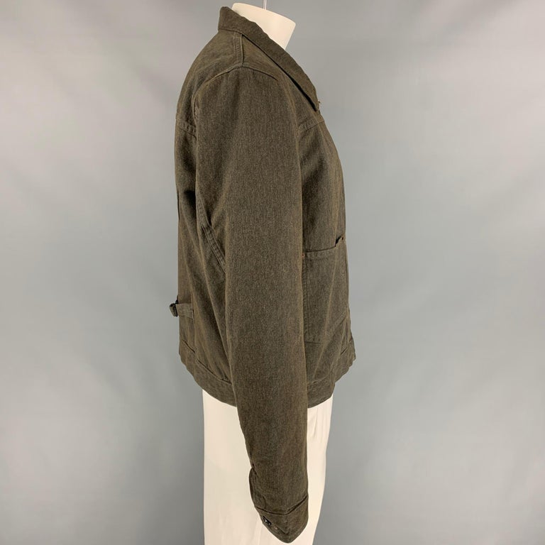 RRL by RALPH LAUREN Size XL Charcoal Herringbone Cotton Jacket at 1stDibs