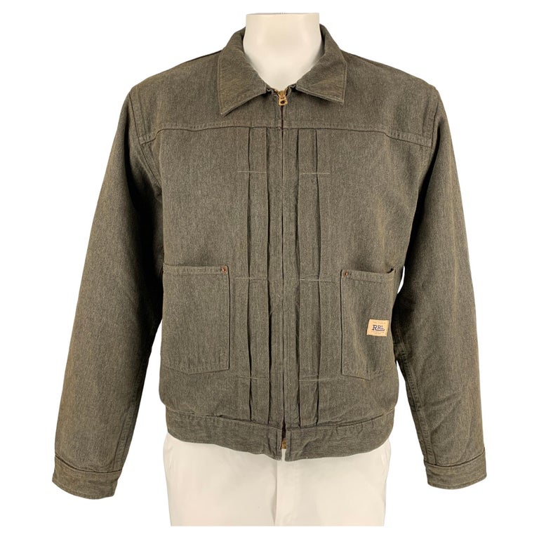 RRL by RALPH LAUREN Size XL Charcoal Herringbone Cotton Jacket at 1stDibs