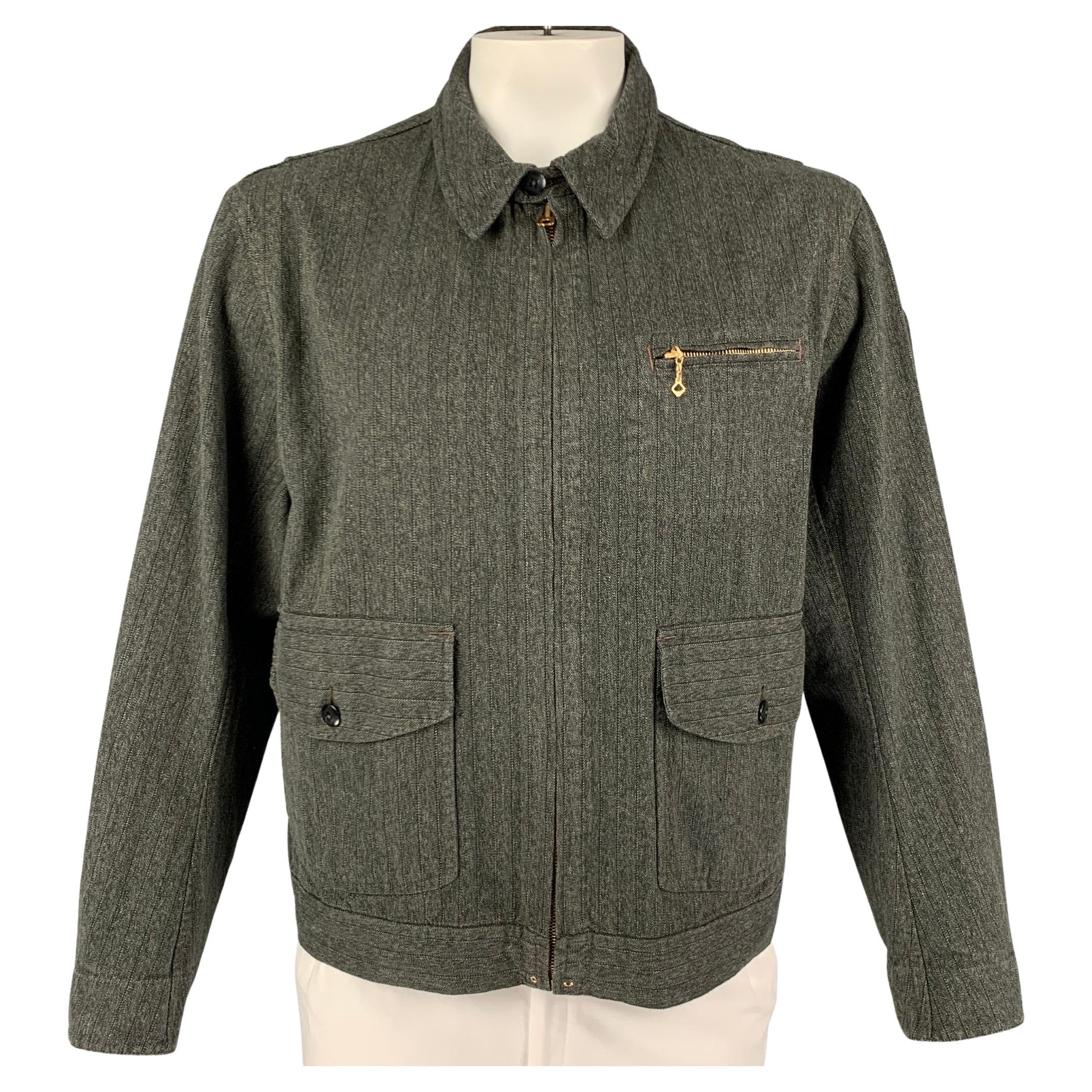 RRL by RALPH LAUREN Size L Blue White Stripe Cotton Zip Up Jacket For ...