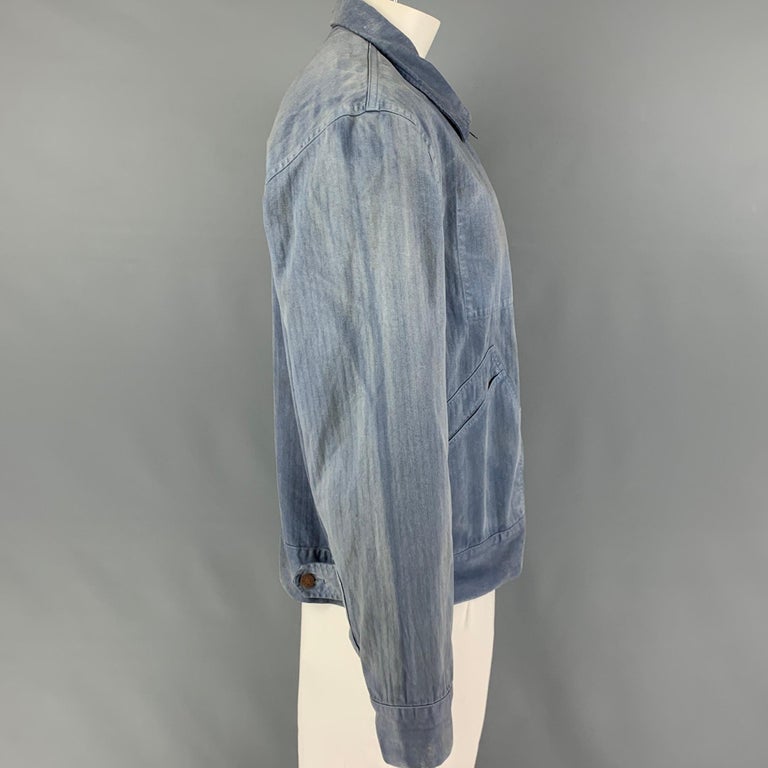 RRL by RALPH LAUREN Size XL Light Blue Washed Cotton Zip Up Jacket For ...