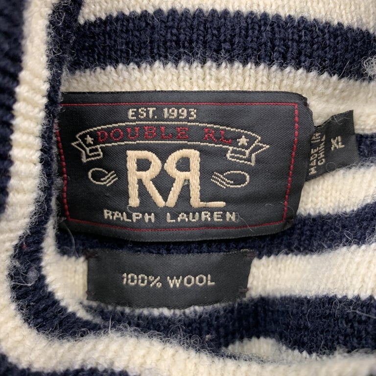 RRL by RALPH LAUREN Size XL Navy and Cream Stripe Wool Turtleneck ...