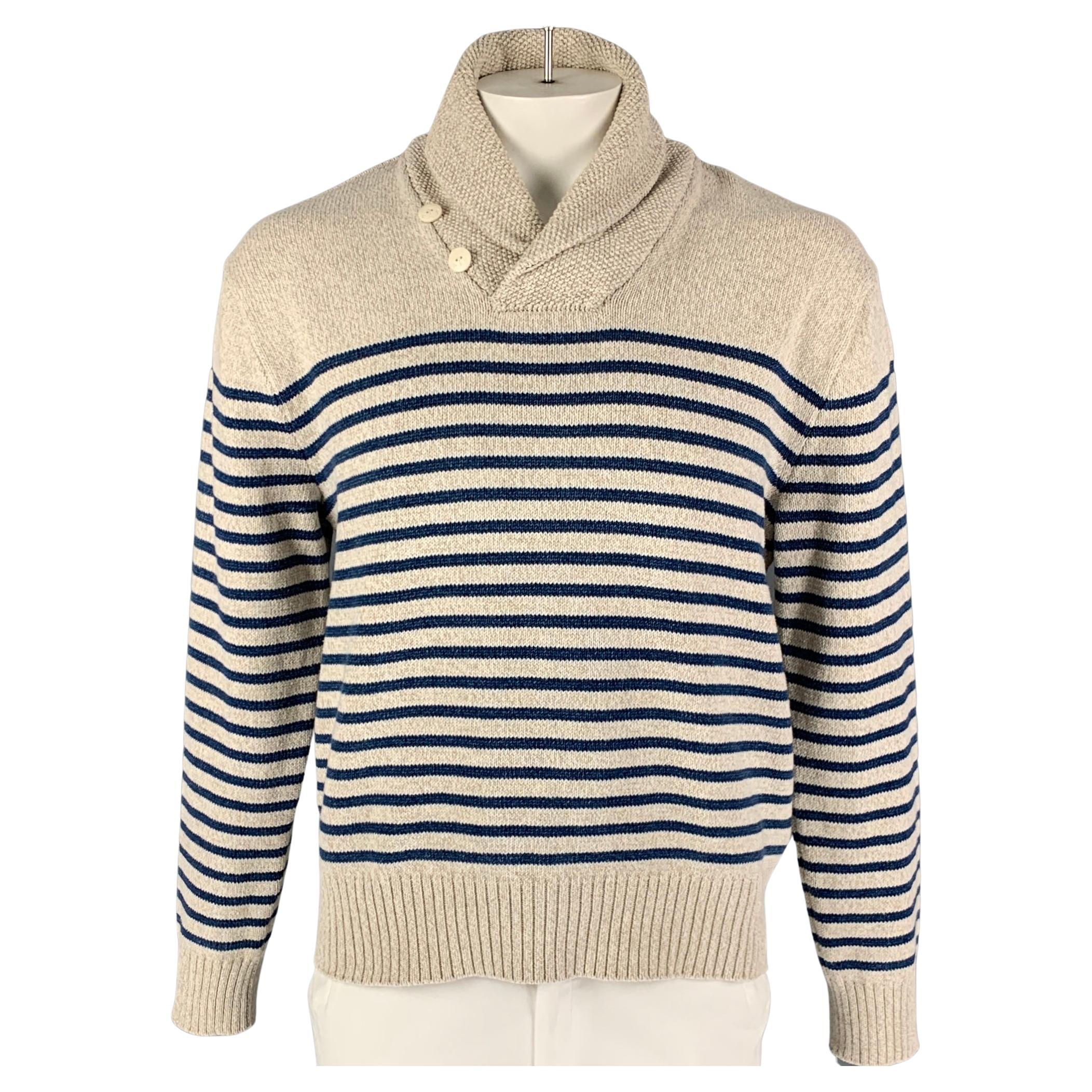 RRL by RALPH LAUREN Size M Beige Cotton Blend Brown Leather Patch ...