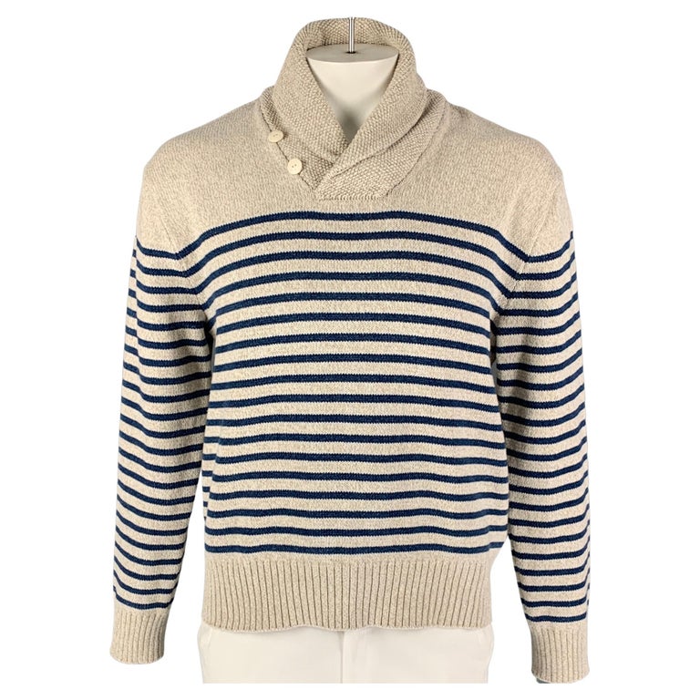RRL by RALPH LAUREN Size XL Oatmeal Navy Stripe Cotton Linen Sweater ...