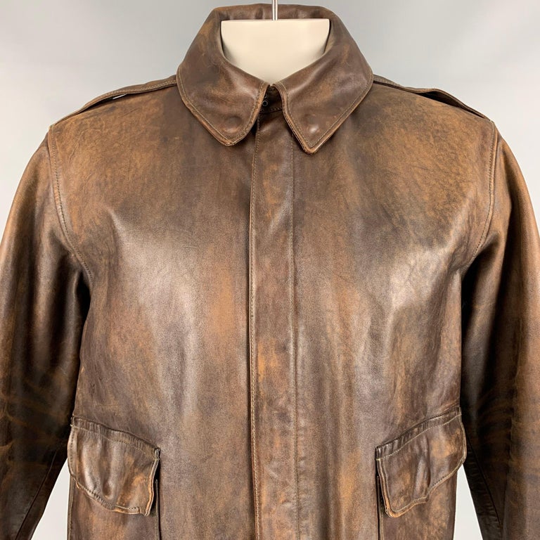 RRL by RALPH LAUREN Type A-2 Size XL Brown Distressed Leather Bomber Jacket at 1stDibs