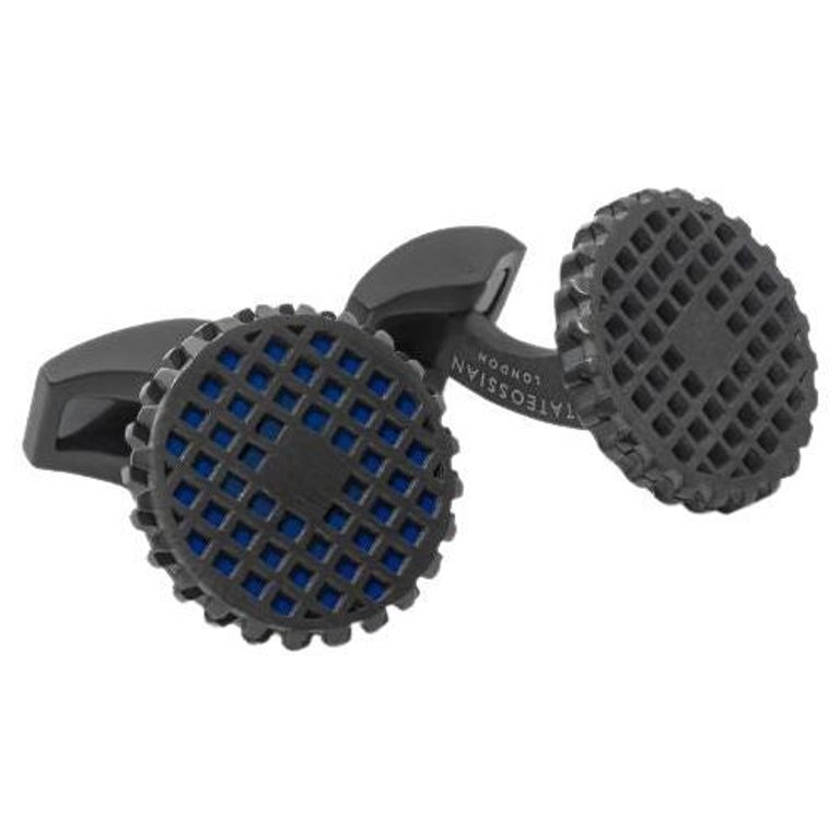 RT Elements Gear Cufflinks with Blue Enamel For Sale at 1stDibs