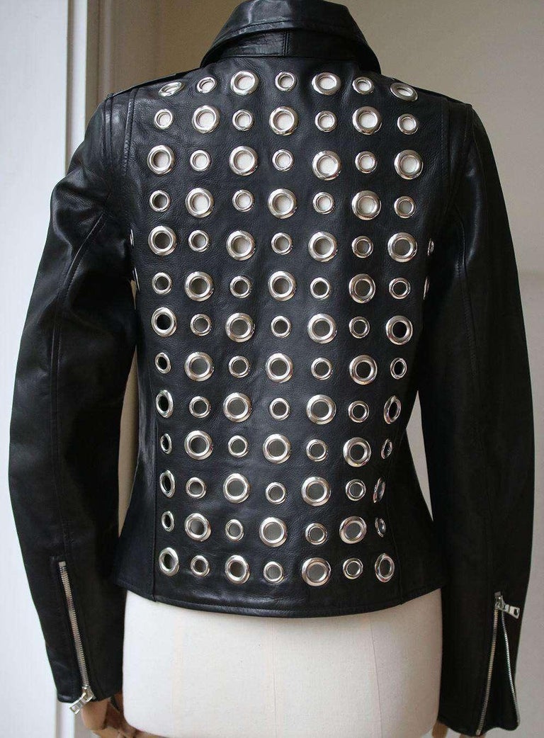 RtA Cleo Eyelet Embellished Leather Biker Jacket Small For Sale at 1stDibs