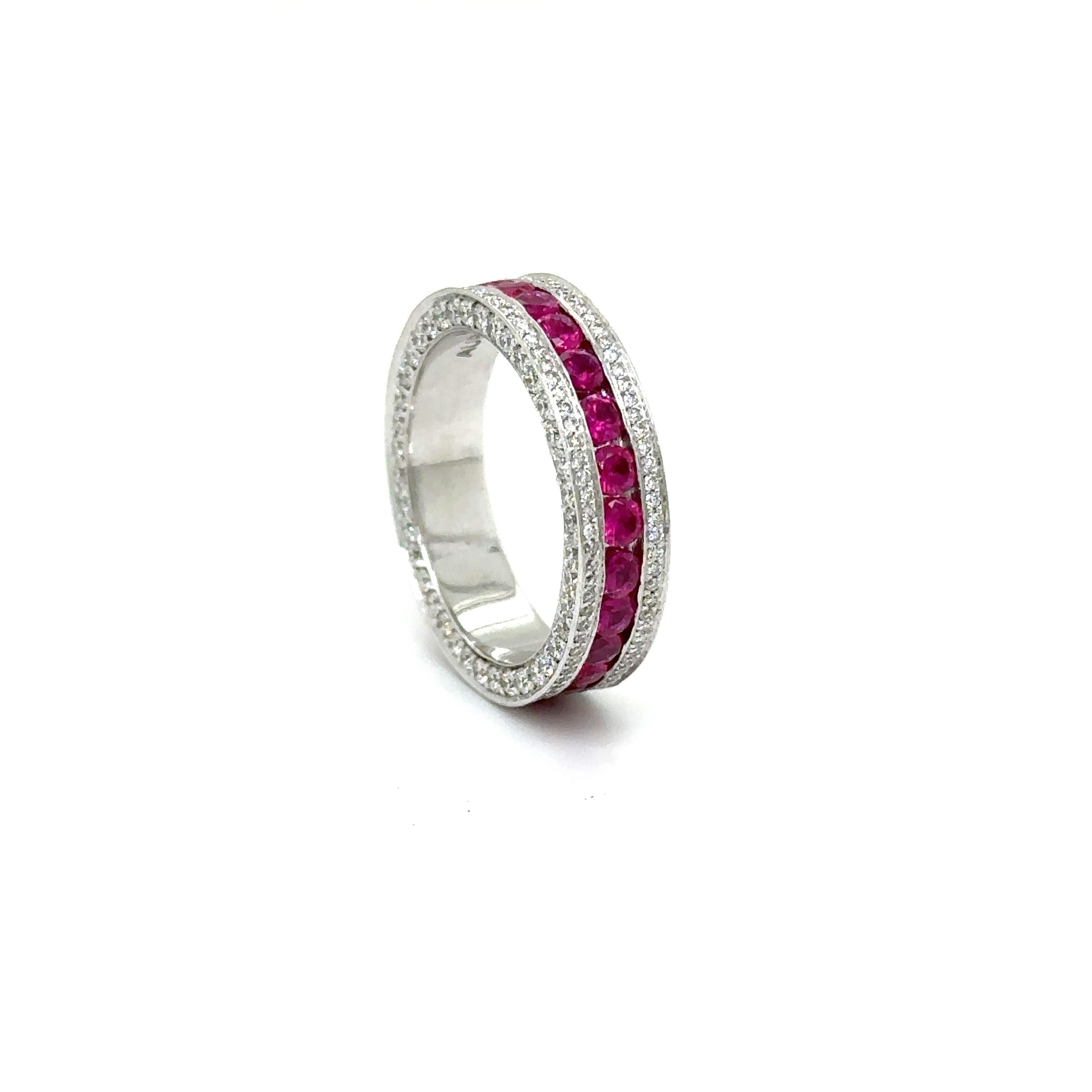 RTR004-RUBY - 18K WHITE GOLD WEDDING BAND With RUBY and DIAMONDS For ...