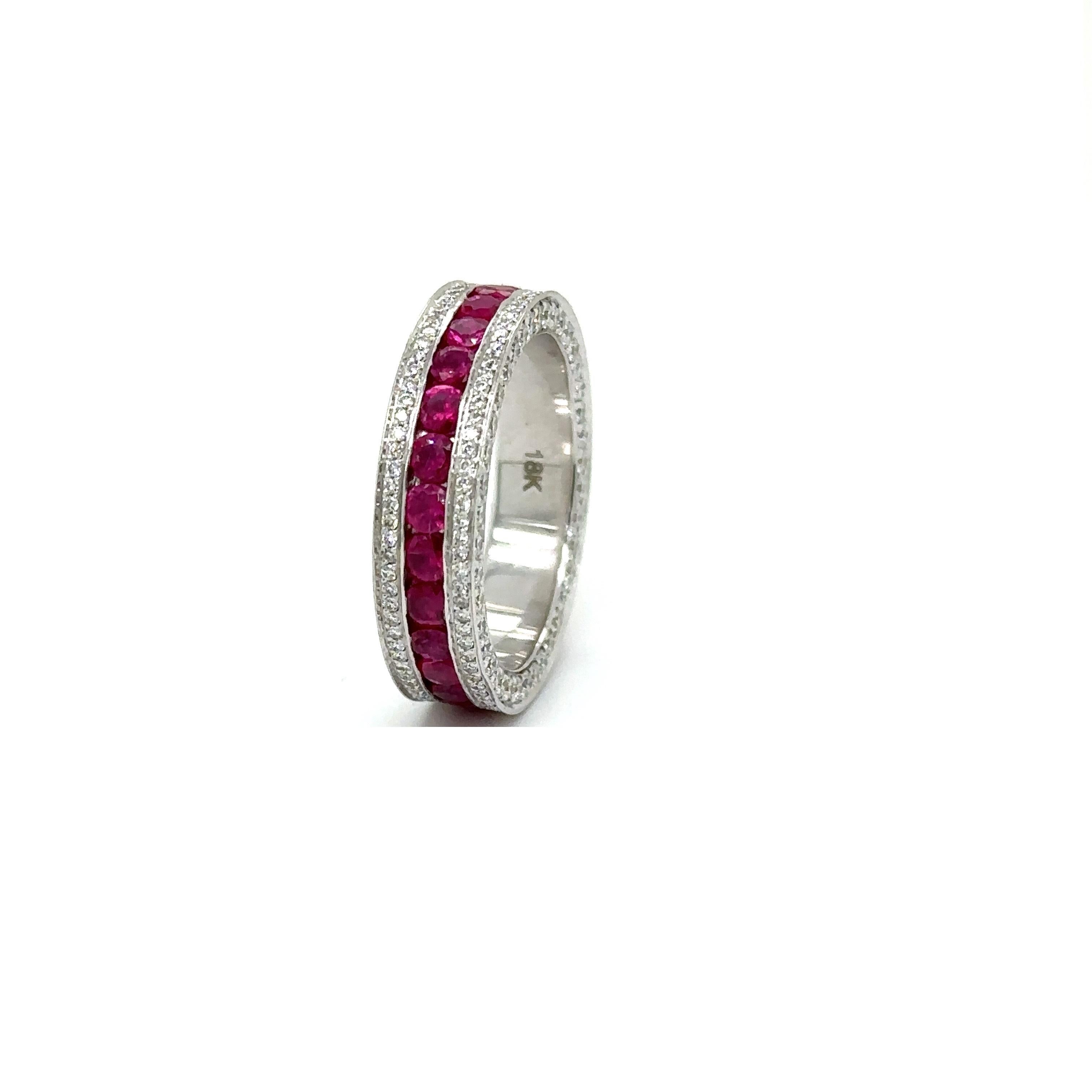 RTR004-RUBY - 18K WHITE GOLD WEDDING BAND With RUBY and DIAMONDS For ...