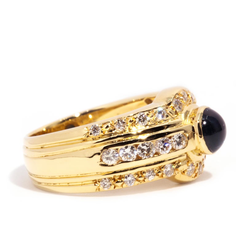 Rub Over Deep Blue Sapphire and Diamond Vintage Dome Ring in 18 Carat ...