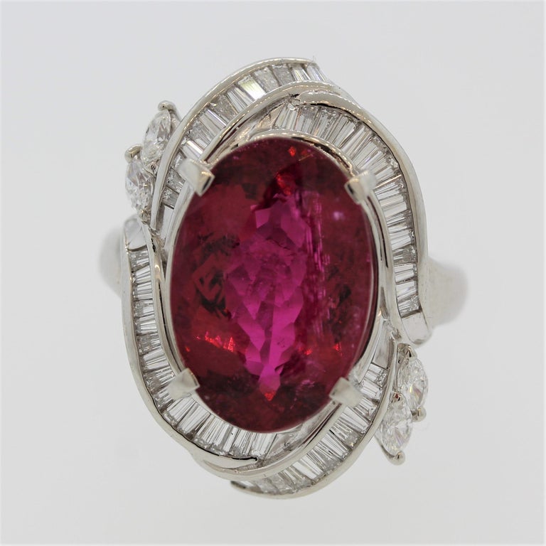 Rubelite Tourmaline Diamond Platinum Ring For Sale at 1stDibs ...