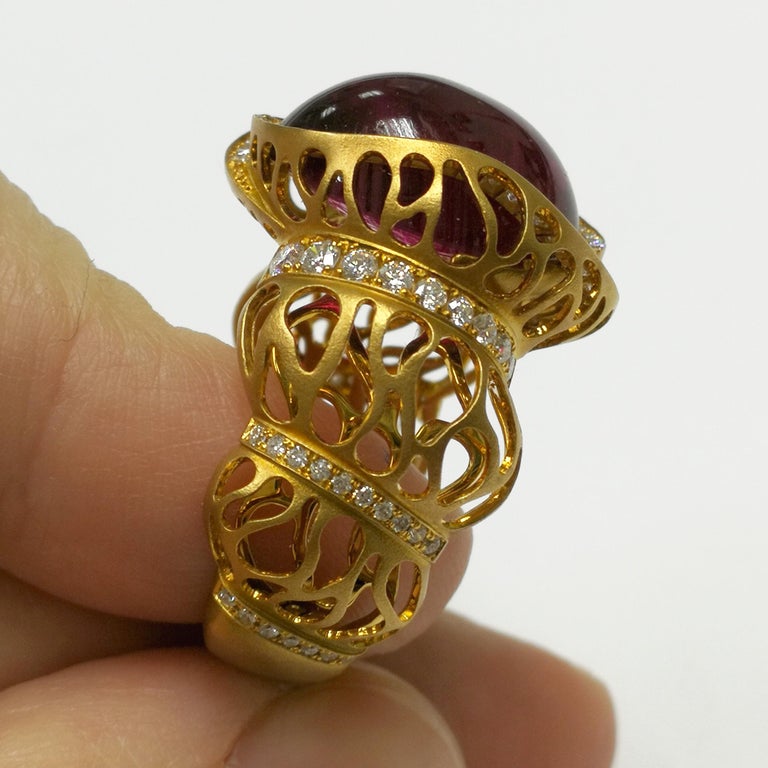 Rubellite 11.07 Carat Diamonds 18 Karat Yellow Gold Coral Reef Ring For ...