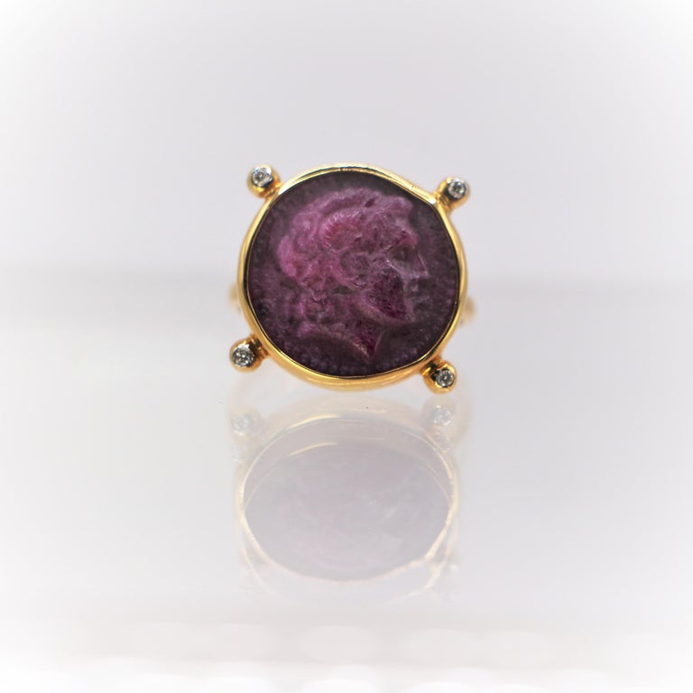 Rubellite Grecian Style 18Kt Gold Ring with Alexander the Great and ...
