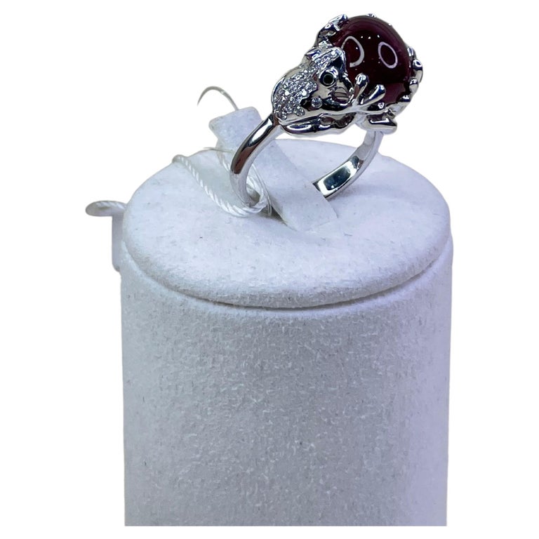 Rubellite Pink Tourmaline Diamond Pave Double Frog 18 Karat White Gold ...