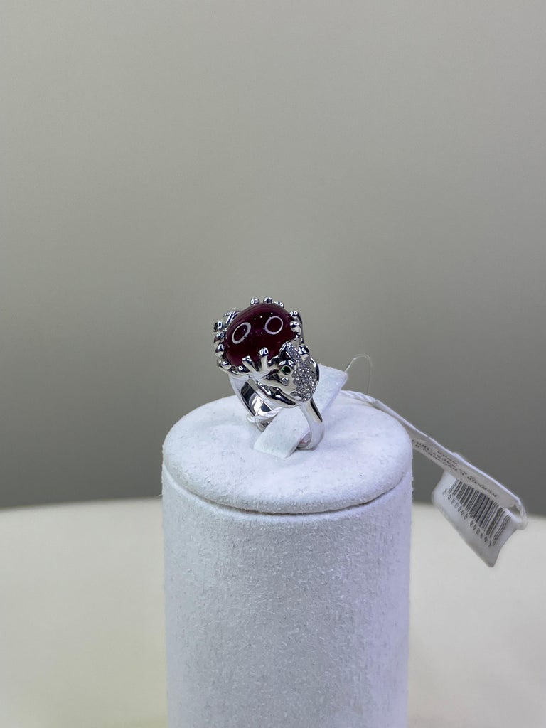 Rubellite Pink Tourmaline Diamond Pave Double Frog 18 Karat White Gold ...