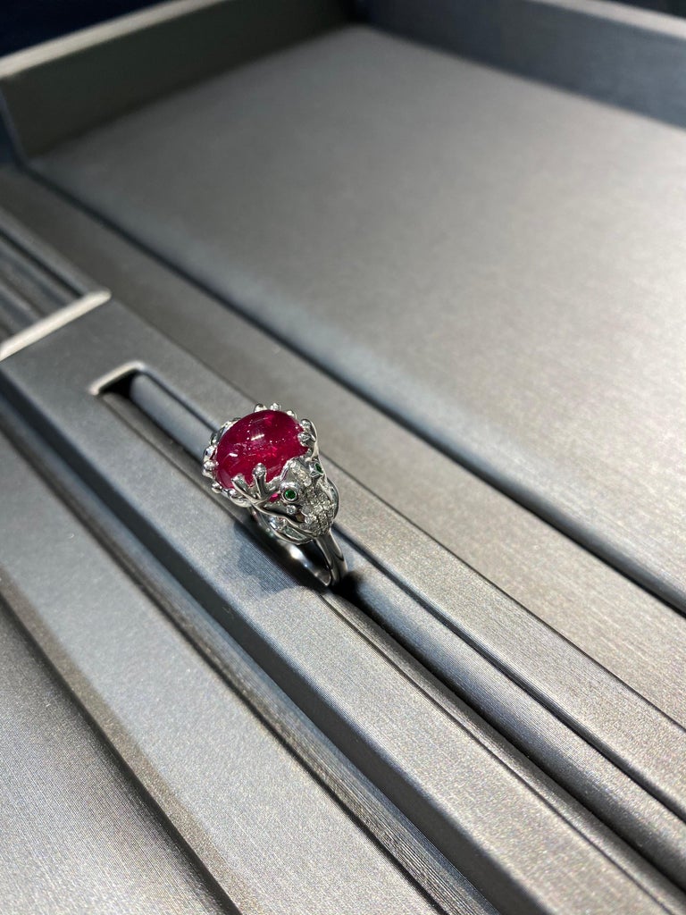 Rubellite Pink Tourmaline Diamond Pave Double Frog 18 Karat White Gold ...