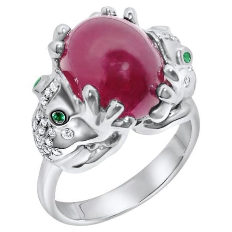 Rubellite Pink Tourmaline Diamond Pave Double Frog 18 Karat White Gold ...