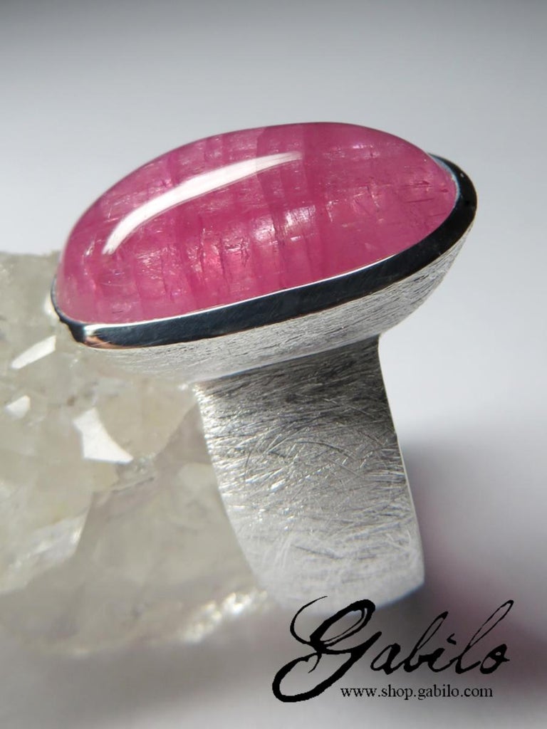 Rubellite Ring Cat's Eye Effect Silver Ring Pink Tourmaline Cabochon ...