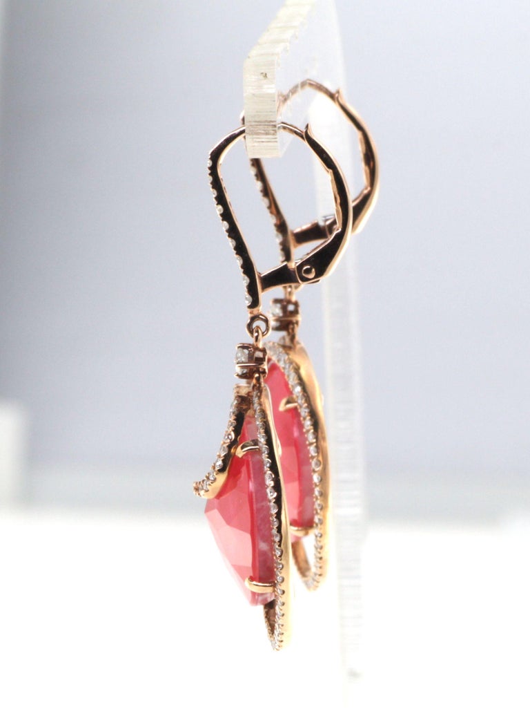 Rubellite Rock Crystal Doublet Diamond Dangle Earrings in 18 Karat Rose ...