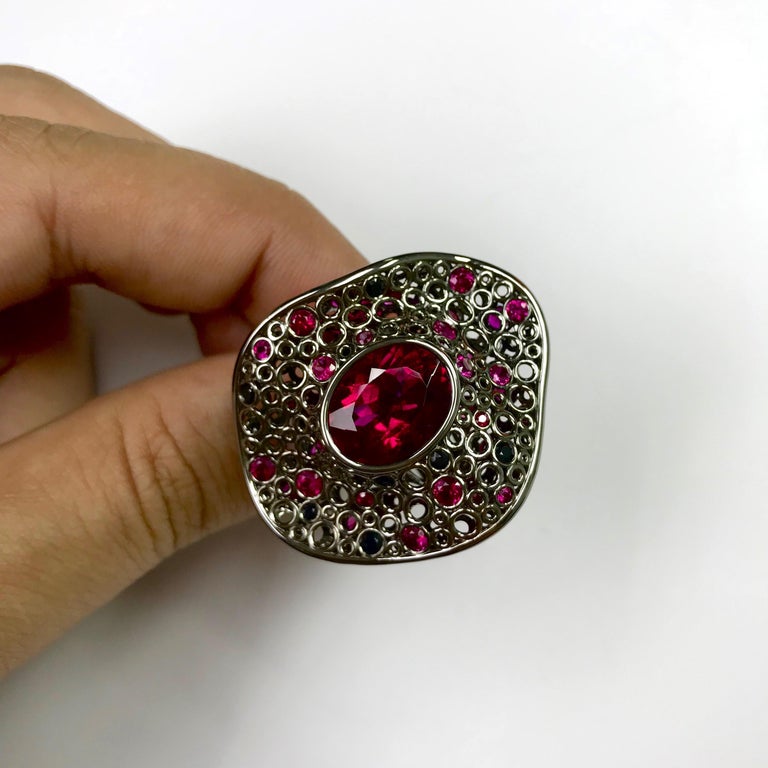 Rubellite Tourmaline 8.40 Carat, Ruby Sapphire 18 Karat Black Gold ...