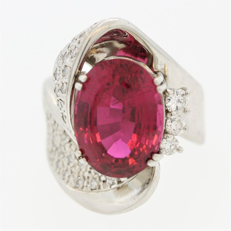 Rubellite Tourmaline Diamond Platinum Ring For Sale at 1stDibs