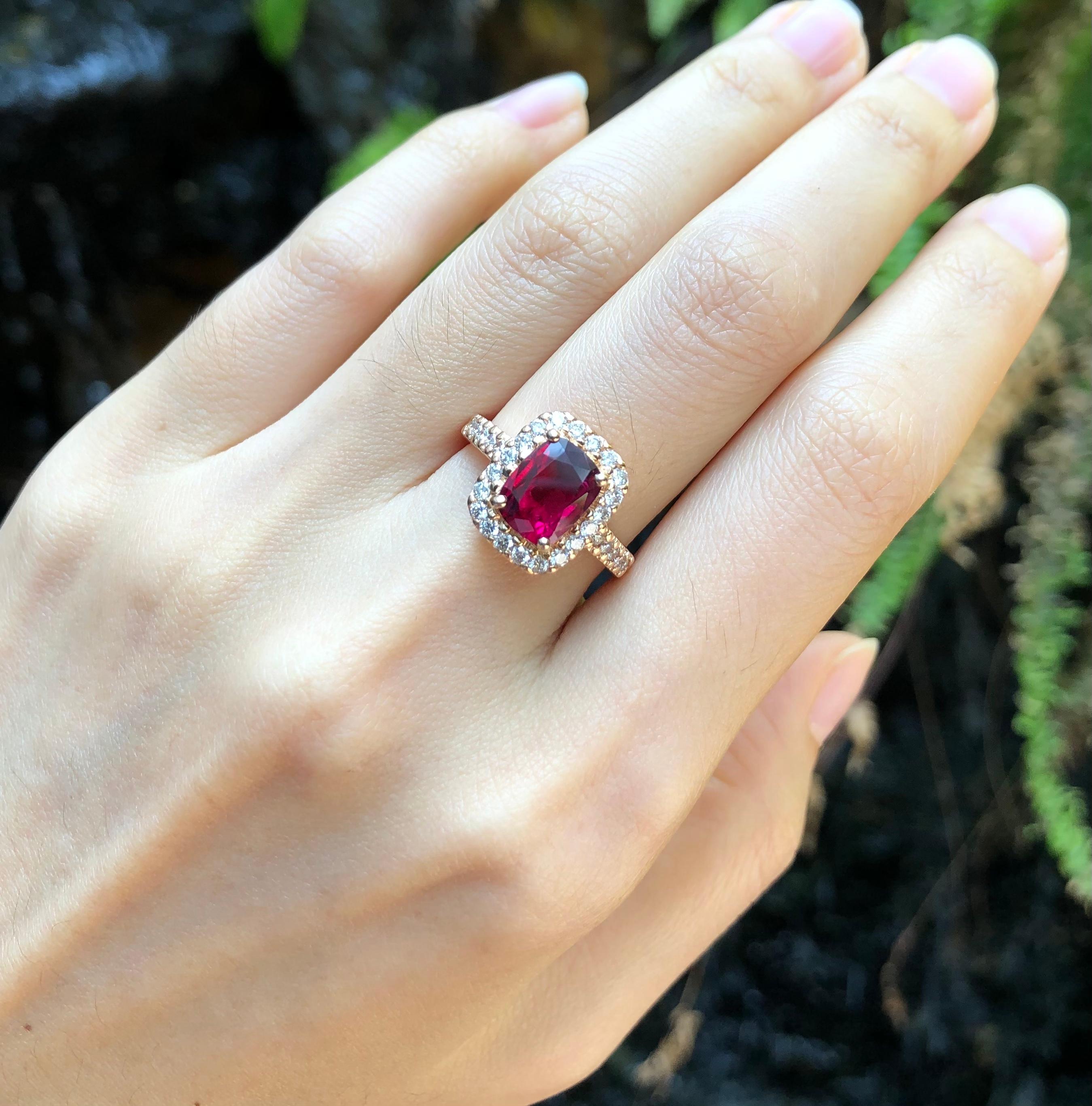 Rubellite with Diamond Ring Set in 18 Karat Rose Gold Settings For Sale ...