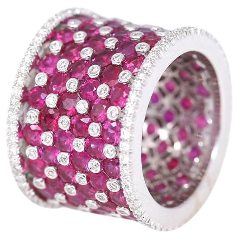 Rubies Diamonds Band Ring 18K White Gold, 2000 For Sale at 1stDibs