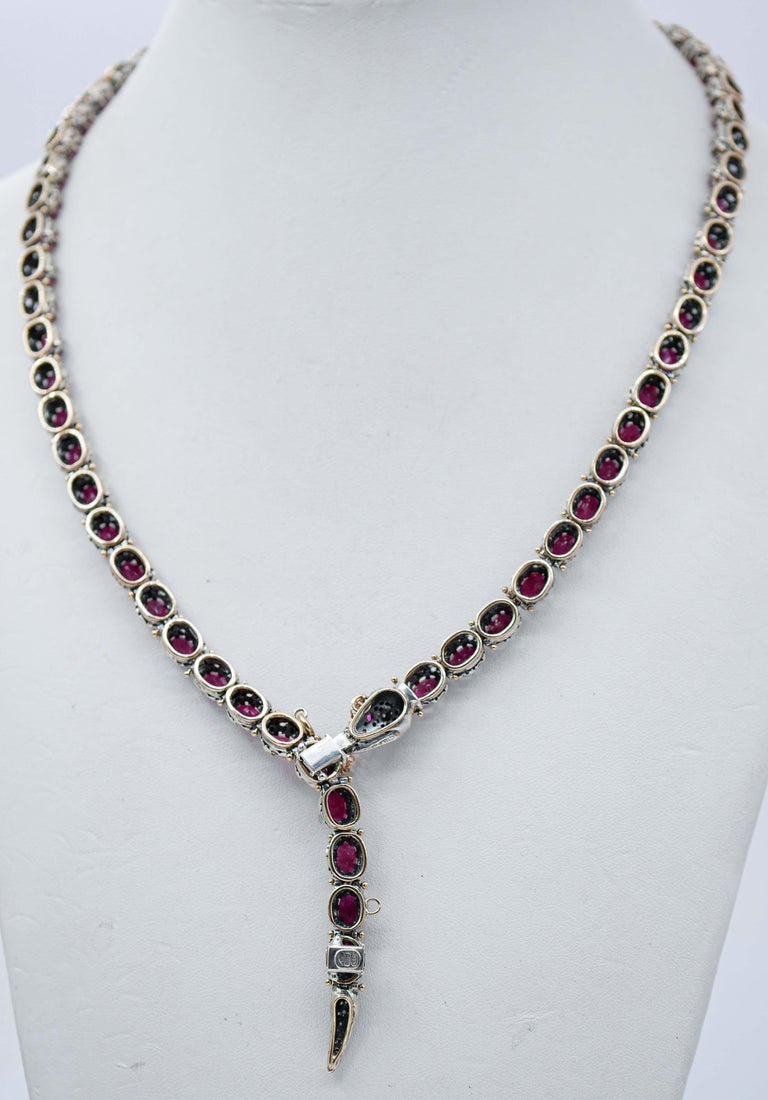 Rubies, Diamonds, Stones, Rose Gold and Silver Retro Snake Necklace For ...