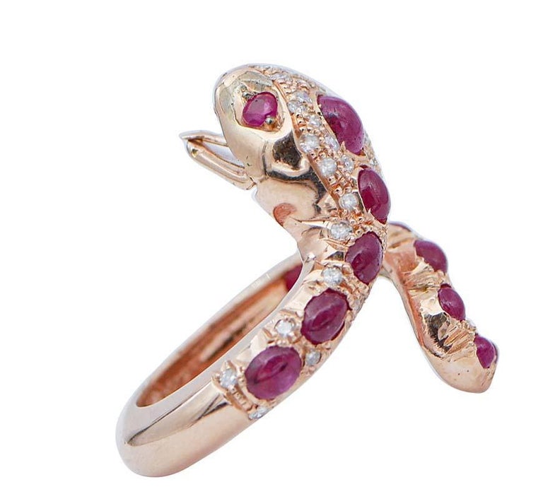 Rubies, Diamonds, Rose Gold Snake Shape Ring at 1stDibs