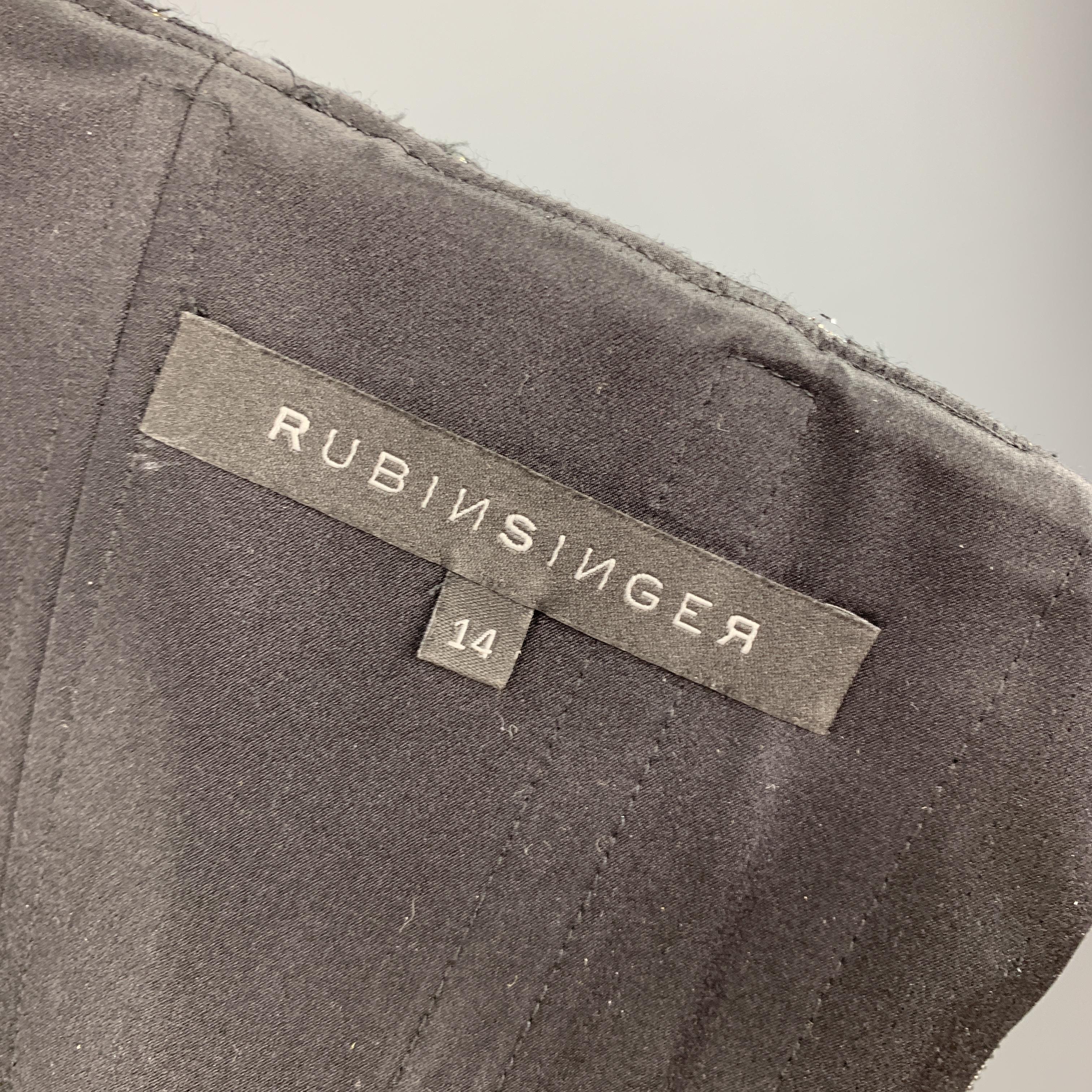 RUBIN SINGER Size 14 Black and Gold Floral Wool Blend Strapless Bustier ...