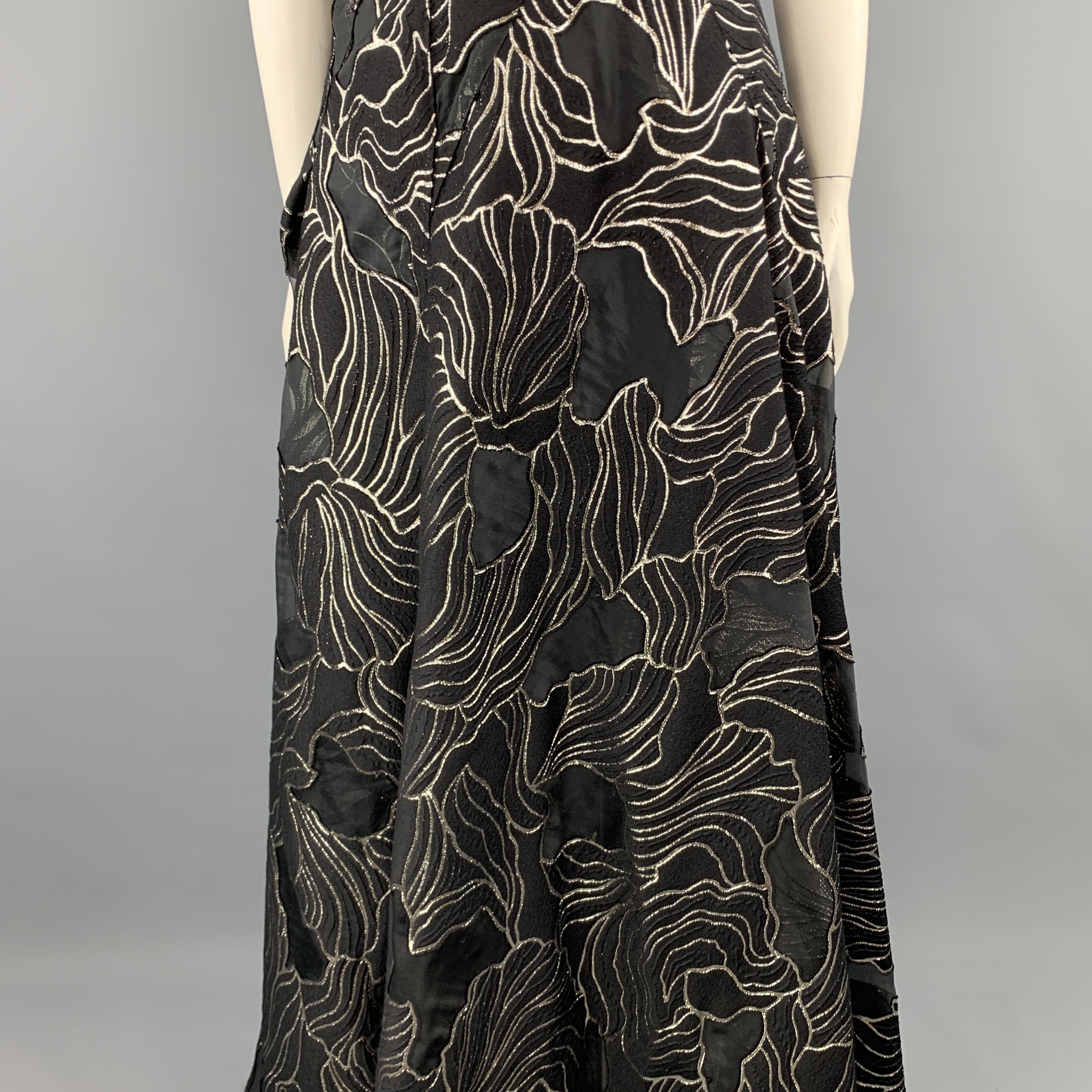 RUBIN SINGER Size 14 Black and Gold Floral Wool Blend Strapless Bustier ...