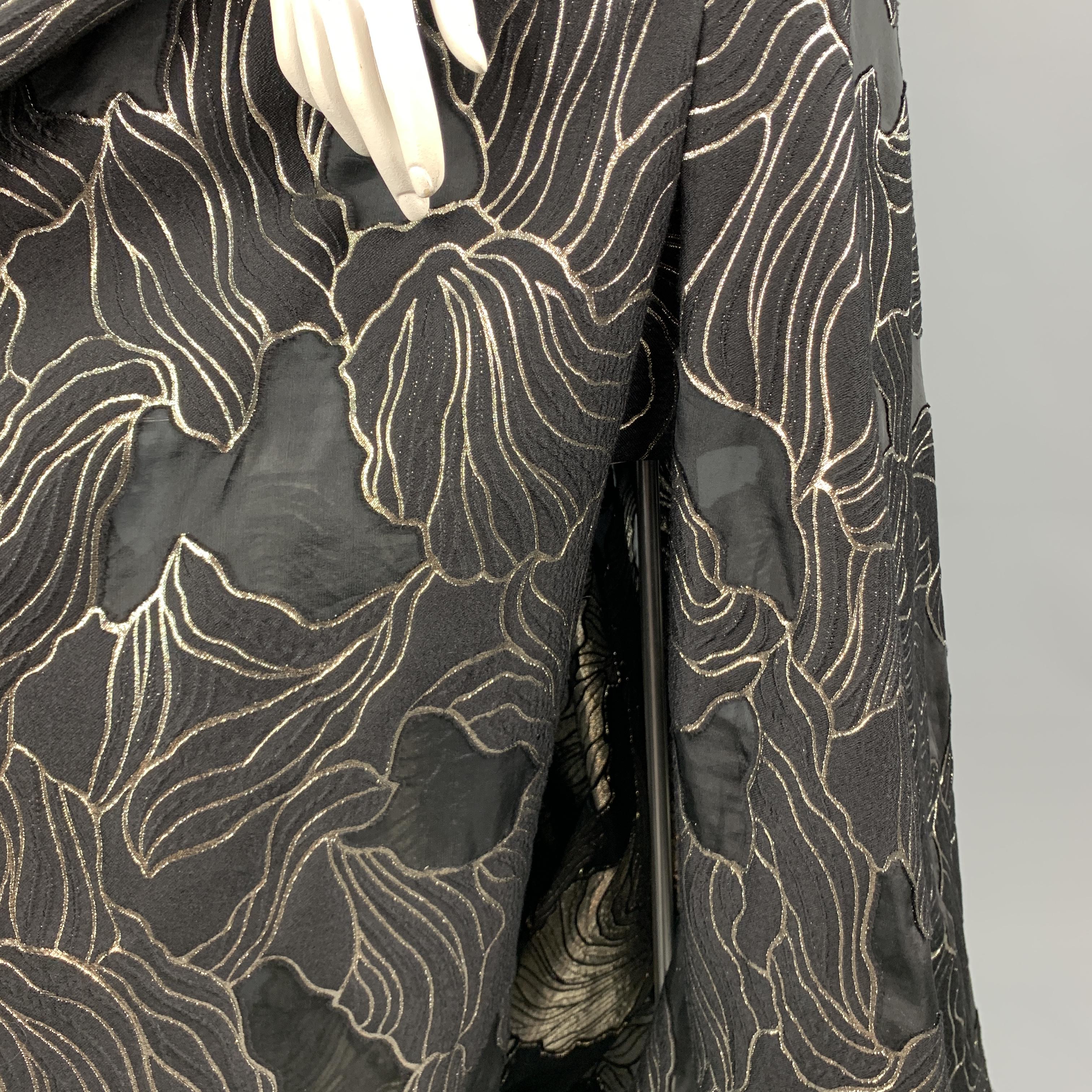 RUBIN SINGER Size 14 Black and Gold Floral Wool Blend Strapless Bustier ...