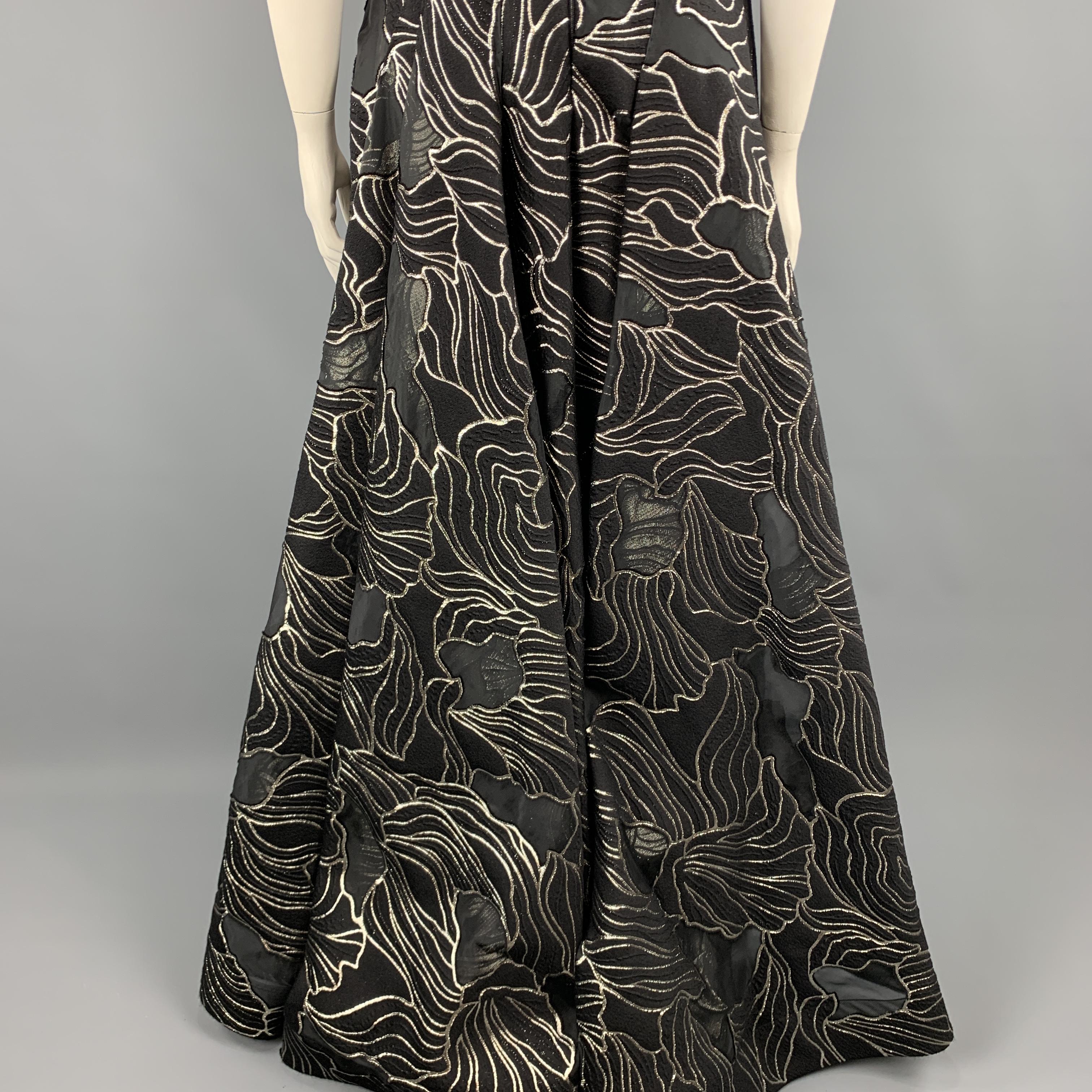 RUBIN SINGER Size 14 Black and Gold Floral Wool Blend Strapless Bustier ...