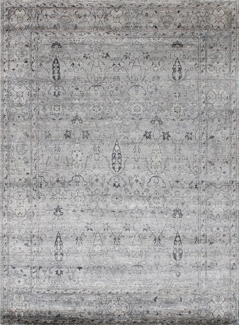 RUBINE Hand Knotted Traditional Silk Rug in Taupe and Blue Brown ...