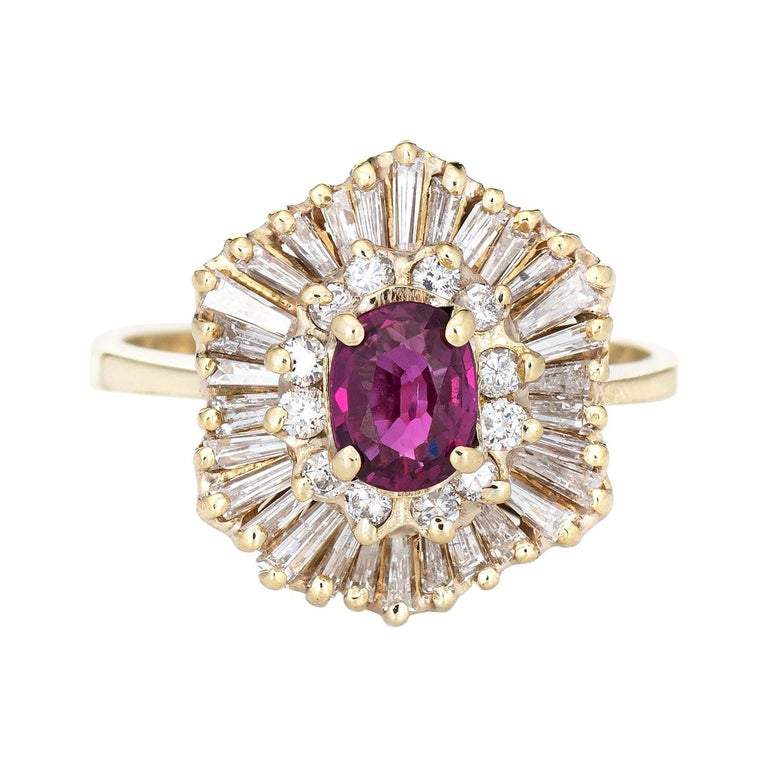 Ruby 1ct Diamond Ring Vintage 14k Yellow Gold Ballerina Mount Cocktail ...