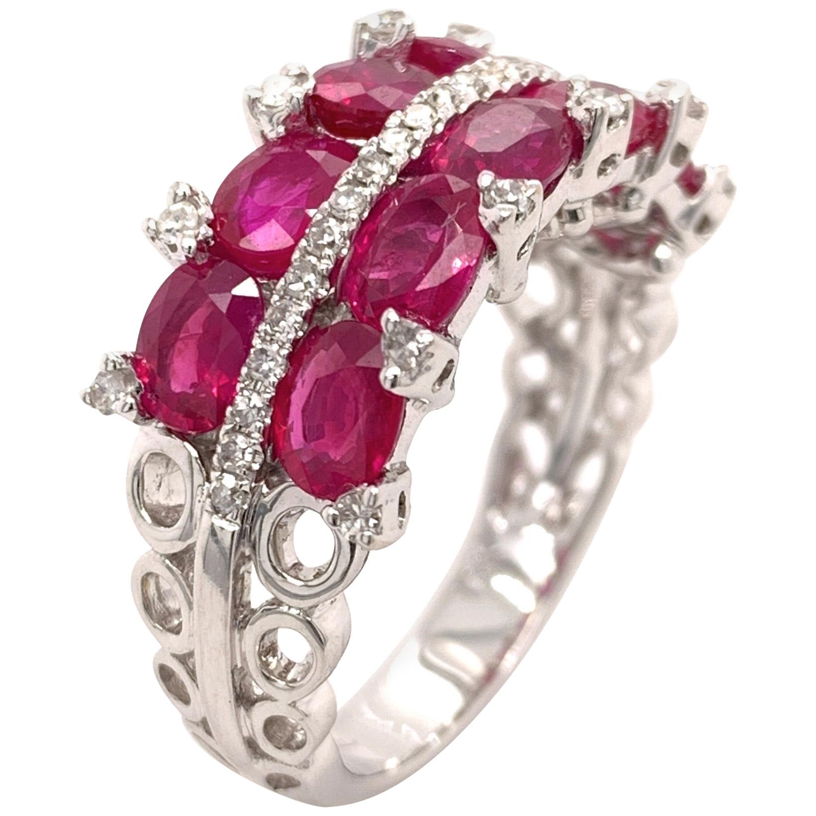 12 Carat Natural Ruby 3.5 Carat Diamond Cluster Ring For Sale at ...