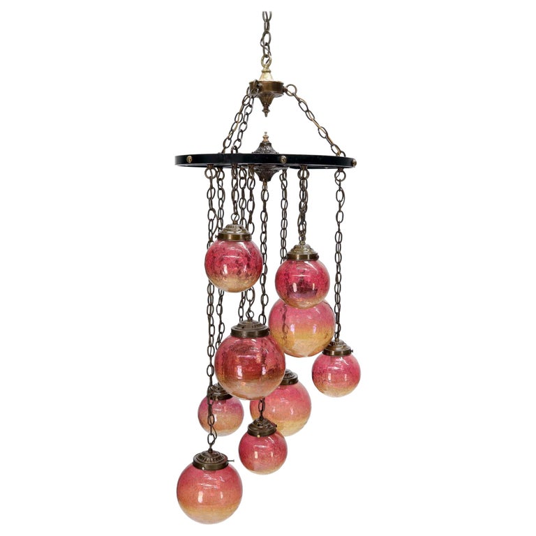 Ruby and Amber Globes on Chain Chandelier Light Fixture For Sale at 1stDibs