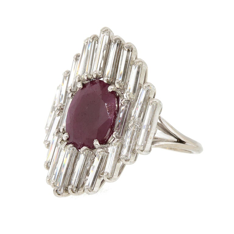 Ruby and Baguette Diamond Estate Ring For Sale at 1stDibs