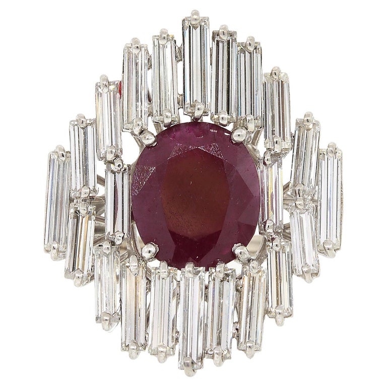 Ruby and Baguette Diamond Estate Ring For Sale at 1stDibs