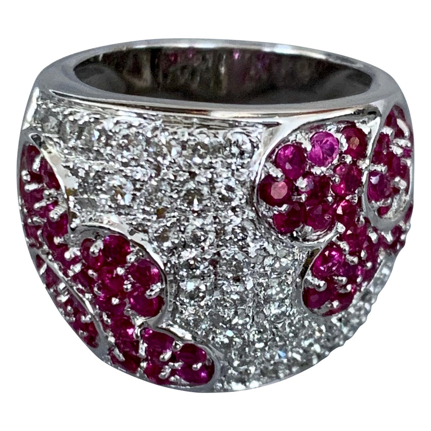 14 Karat White Gold Ruby and Diamond Ring For Sale at 1stDibs