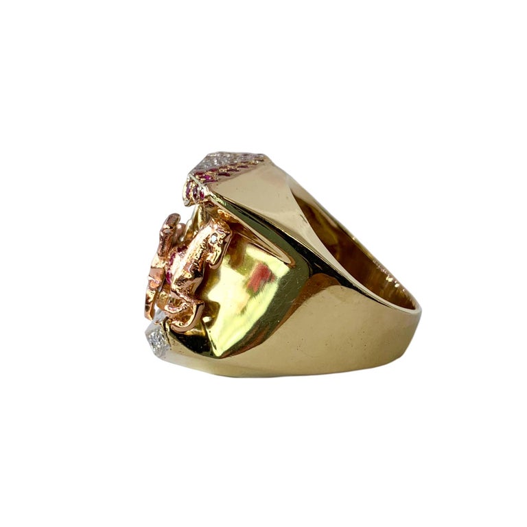 Ruby and Diamond 14 Karat Yellow and Rose Gold Carousel Ring For Sale ...