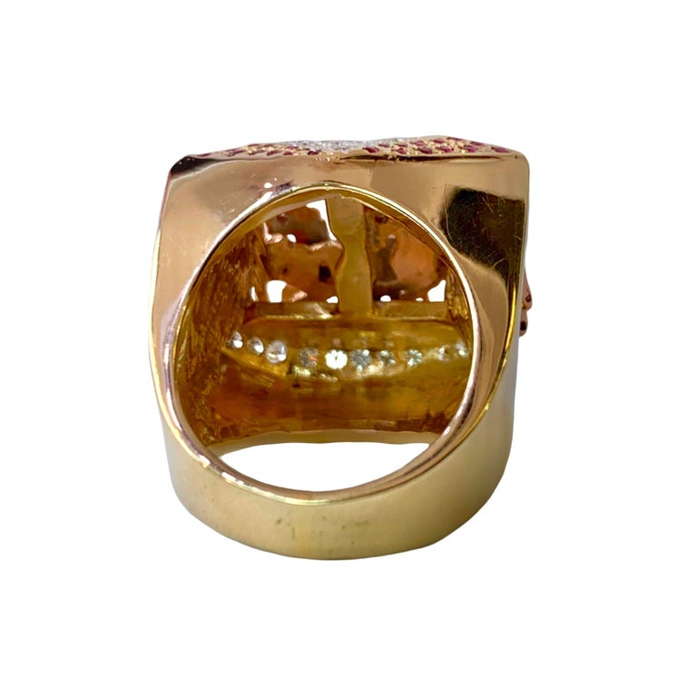 Ruby and Diamond 14 Karat Yellow and Rose Gold Carousel Ring For Sale ...