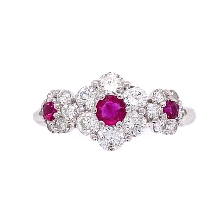 Ruby and Diamond 3 Stone Platinum Band Ring Estate Fine Jewelry For ...