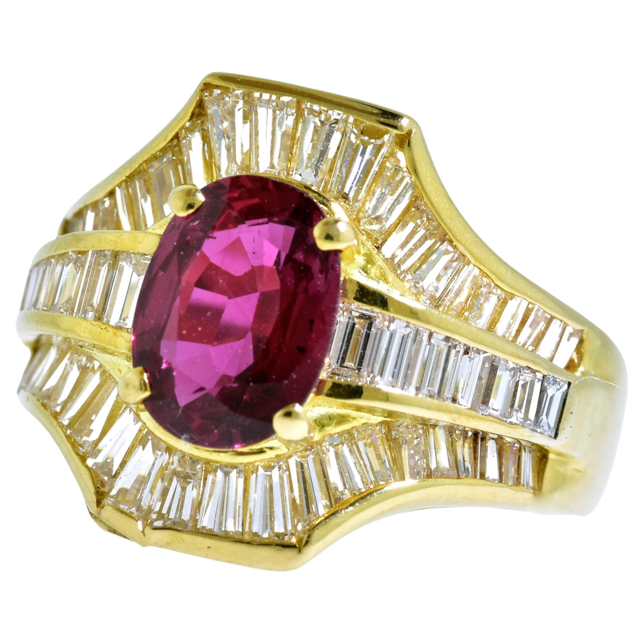 Spark Creations 18 Karat Yellow Gold Diamond and Ruby Contemporary Ring ...