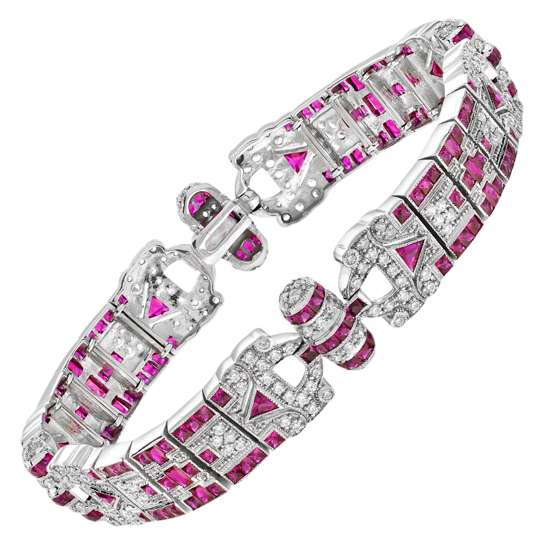 Ruby and Diamond Antique Inspired Bracelet in 18 White Gold For Sale at ...