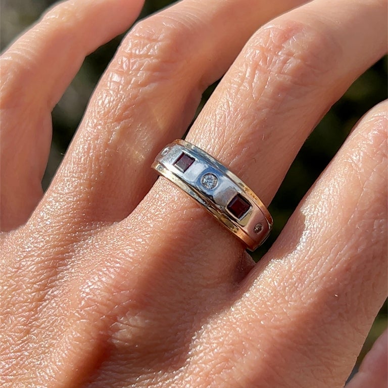 Ruby and Diamond Band Ring in Two Tone 14k Gold For Sale at 1stDibs