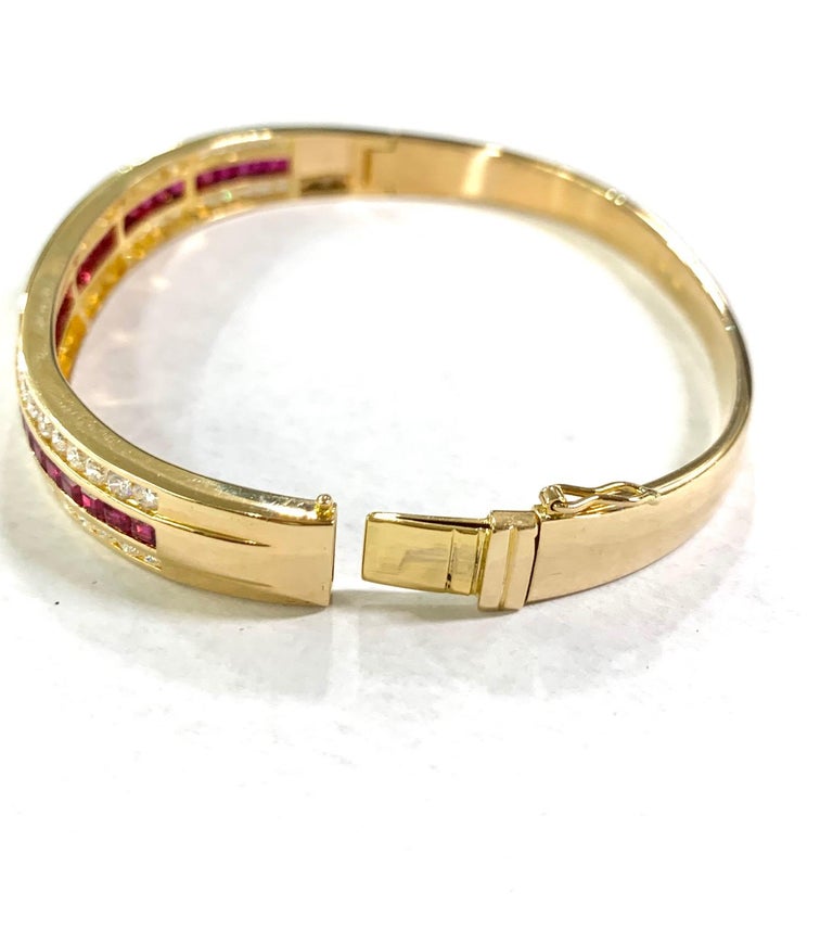 Ruby and Diamond Bangle Bracelet in 18K Yellow Gold For Sale at 1stDibs