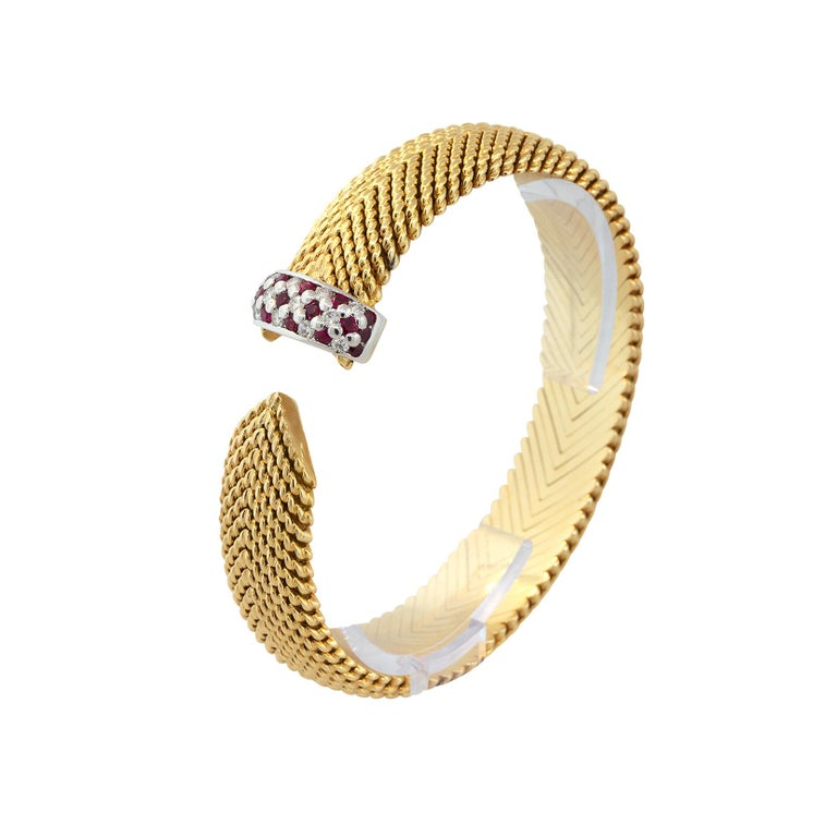 Ruby and Diamond Basket Weave Bracelet 18 Karat In Stock For Sale at ...