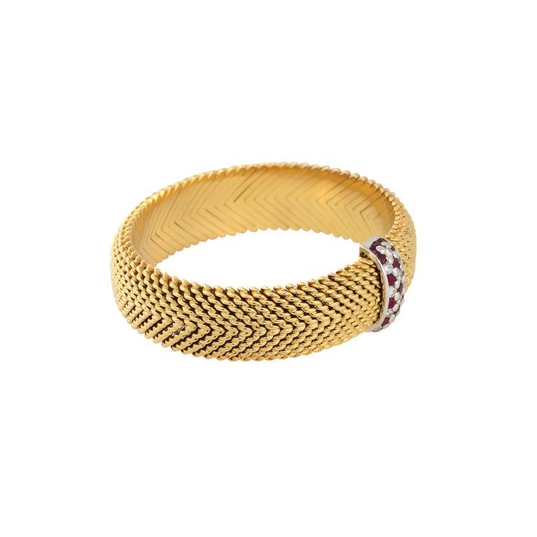 Ruby and Diamond Basket Weave Bracelet 18 Karat In Stock For Sale at ...